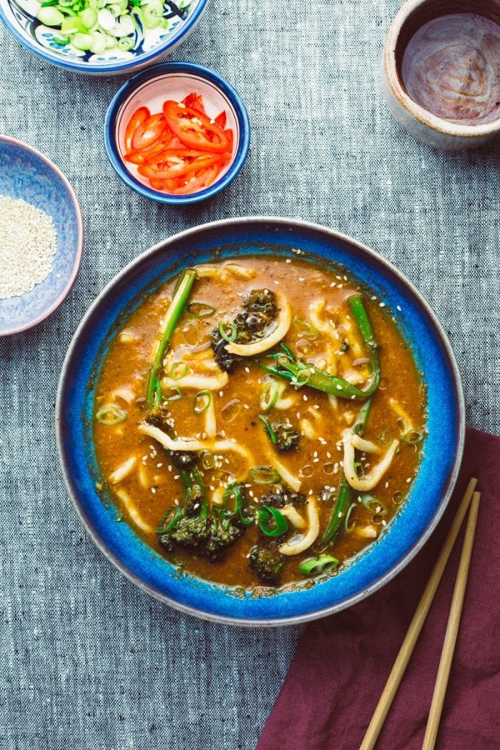 Quick Veggie Ramen With Purple Sprouting Broccoli